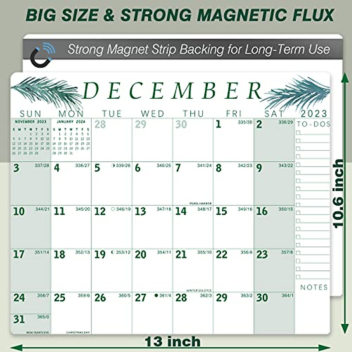 JOYCOLOR 2023 Aesthetic Magnetic Calendar for Fridge - Monthly Calendar with Holiday, 13'' x 10.6", January 2023 - December 2023 - Desk or Refrigerator Calendar Pad for Easy Planning, A
