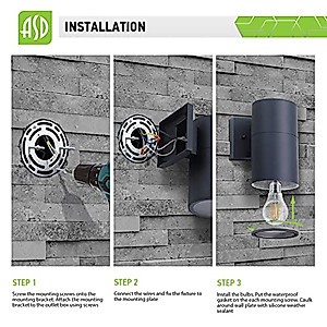 ASD E26 Base Socket Wall Mount Light Fixture | Round Cylinder Sconce | 8 Inch 60W 120V A19 Bulb | Up or Down Lighting, Outdoor Lamp, Decoration Lantern, Waterproof, ETL | Black