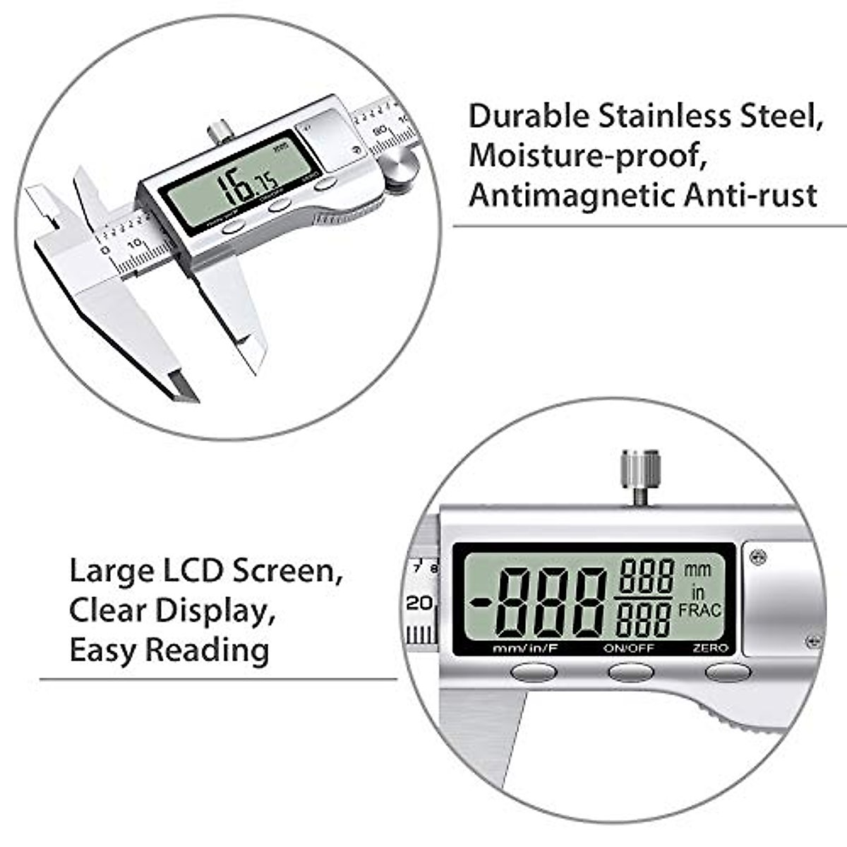 Proster Digital Vernier Caliper 6inch/150mm + 32 Feeler Gauges Dial Calipers Electronic Caliper Fractions/Inch/Metric Calipers Measuring Tool for Length Width Depth Inner/Outer Diameter