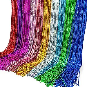 BRAVESHINE Hot Pink Glitter Tinsel Foil Fringe Curtains - 2Pcs 3.2x8.2ft Metallic Party Streamers Backdrop for Birthday Valentines Wedding Bridal Shower Tropical Hawaiian Flamingo Theme Decorations