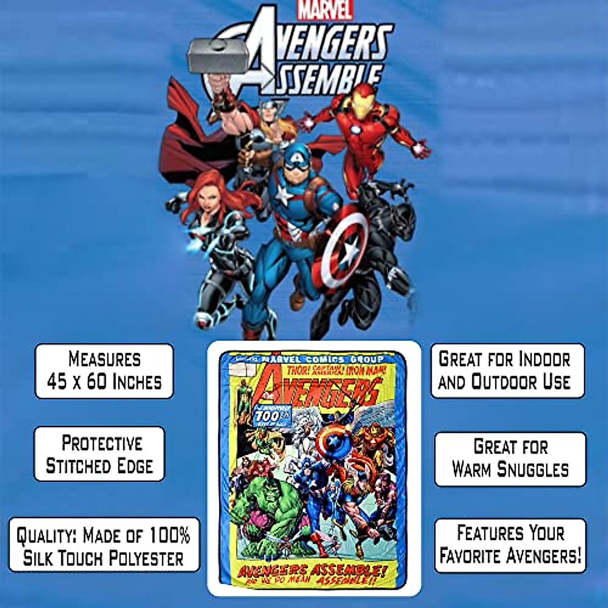 Bazillion Dreams Marvel Avengers Assemble Fleece Softest Comfy Throw Blanket for Adults & Kids| Measures 60 x 45 Inches