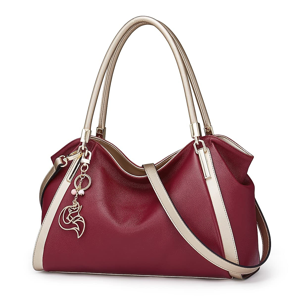 Leather Handbags for Women, Genuine Leather Large Capacity Ladies Top-handle Bags with Adjustable Shoulder Strap Womens Designer Crossbody Zipper Bags Women's Real Leather Messenger Satchel (Red)