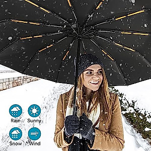 travel inspira Folding Umbrella - Travel Umbrella Compact Automatic Open Close, 12 Ribs Windproof UPF 50+ UV Protection for Rain, Snow, Sunny, Black