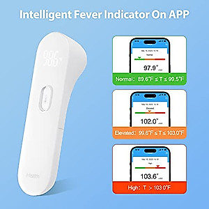 iHealth Wireless No-Touch Thermometer for Adults, Digital Infrared Fever Thermometer for Home, Thermometer for Babies & Kids with 3 Sensors, Bluetooth Forehead Thermometer with Gentle Vibration Sensor
