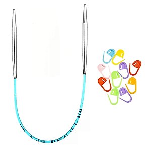 addi Turbo Original 8 inch (20cm) US 02 (3.0mm) Circular Knitting Needle Slick & Smooth Finish, Standard Taper & Tips, Smooth Joins, Blue Pliable Cord with 10 Colorful Stitch Markers