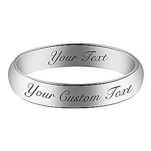 Fanery Sue Custom Personalized Engraved Name Ring for Men and Women Valentines Day Gift for Him/Her Customizable Stackable Simple Dome Couples Promise Rings(Ring Size: 9 | 4MM)
