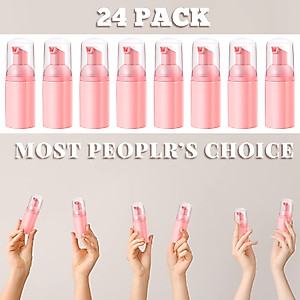 Funtery 24 Pcs Foam Pump Bottles 1 Oz/ 30 ml Travel Soap Bottle Plastic Mini Empty Dispenser Foaming Bottles for Refillable Hand Sanitizer Lash Shampoo Bottles (Pink)
