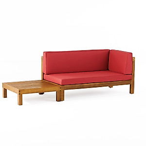 Christopher Knight Home Oana Outdoor Right Arm Loveseat and Coffee Table Set - Acacia Wood - Teak/Beige