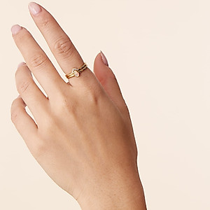 PAVOI 14K Gold Plated Stacking Rings for Women | Classy Design with Sparkling Cubic Zirconia Crystals & Opal | Everyday Jewelry (Yellow Gold Plated, 7)