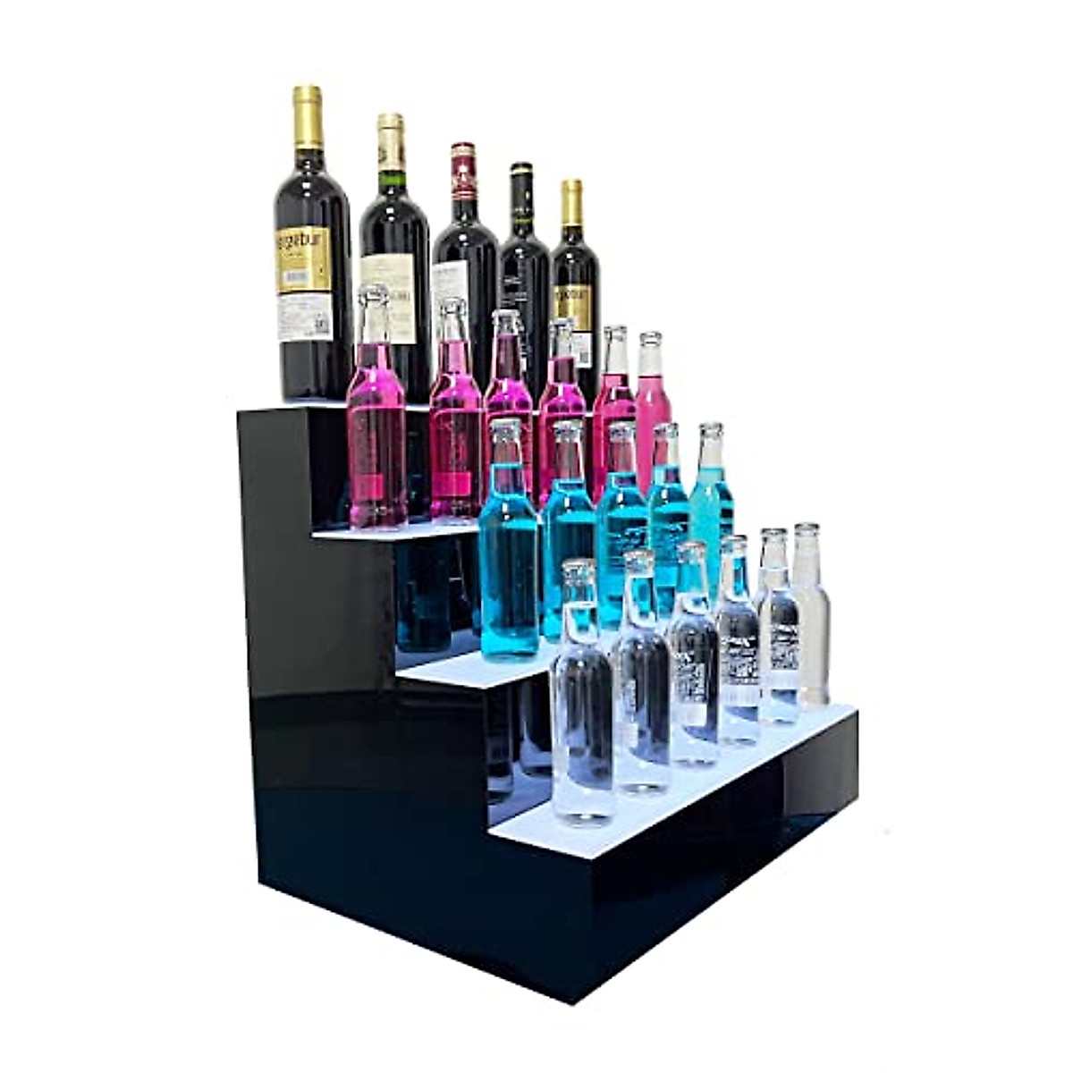 Cozyel 24 Inch 4 Step LED Lighted Liquor Bottle Display Illuminated Liquor Bottle Bar Display Stand LED Display Shelf 4 Tier Home Commercial Bar Drinks Lighting Shelves with Remote Control