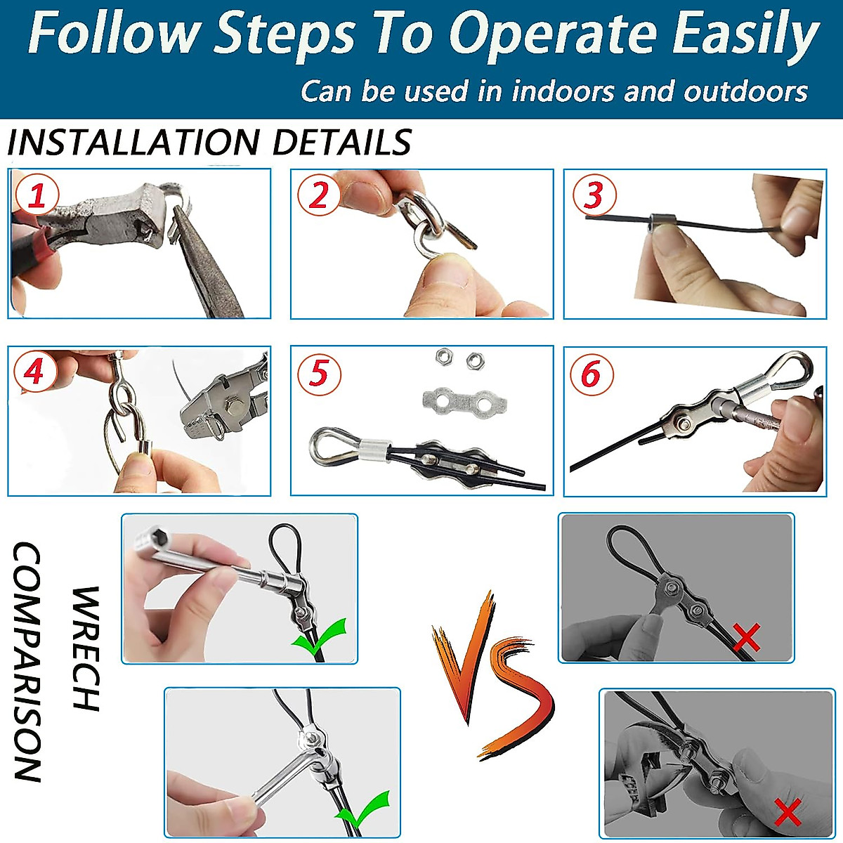 BRISBONN Outdoor String Light Hanging Kit - 164FT Black Vinyl-Coated Stainless Steel 304 Wire Rope with Turnbuckles & Hooks, Globe Lights Suspension Kit for Patio, Backyard, Garden - Easy Installation