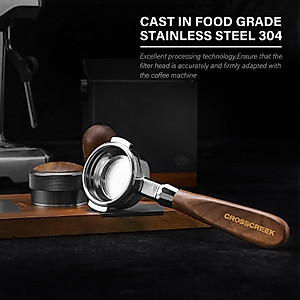 CrossCreek 58mm Espresso Bottomless Portafilter with 2 Ear | Fits La Marzocco Espresso Machine | Food Grade Stainless Steel Basket and Walnut Handle | 58mm Espresso Machine Accessories