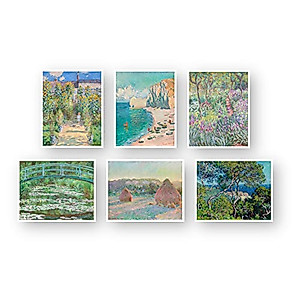 Classic Art Prints | Monet Paintings by Ink Inc. | Impressionist Master Painters Wall Decor | Waterlilies Sunflowers Ocean | Set of 6 8x10 Unframed