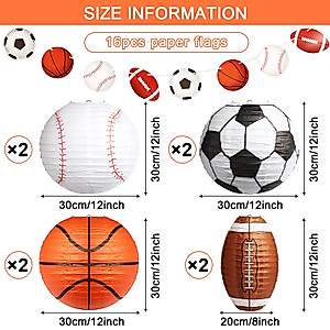 Sports Party Decorations Set Include 8 Pcs Sports Paper Lanterns Hanging Lanterns 4 Pcs Basketball Baseball Tablecloth Football Soccer Ball Table Cover 2 Pcs Sports Theme Banner for Kids Party Favors