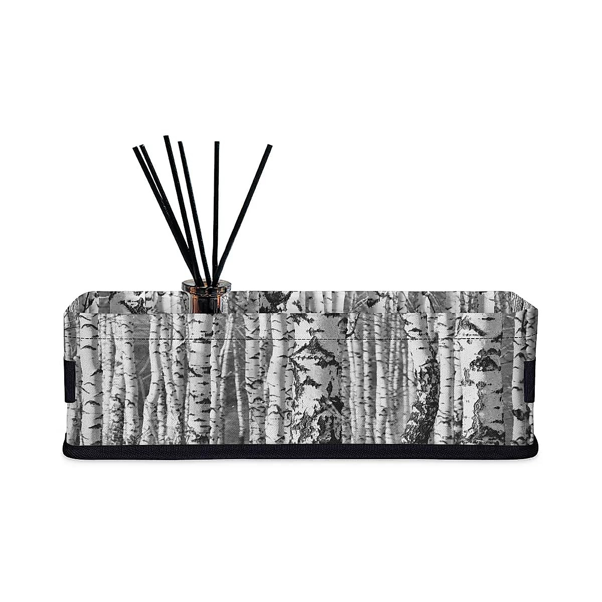 Birch Trees Bathroom Basket Small Storage Bin Fabric Toilet Paper Basket Foldable Organizer Grey Black Baskets for Bathroom Countertop Decor, 2 Pack