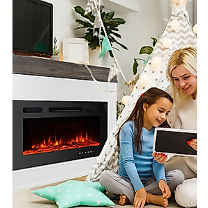 Maxhonor Electric Fireplace Wall Mounted Insert Heater, Glass Panel with Touch Screen or Remote Control, 1500/750W (Black, 30'')