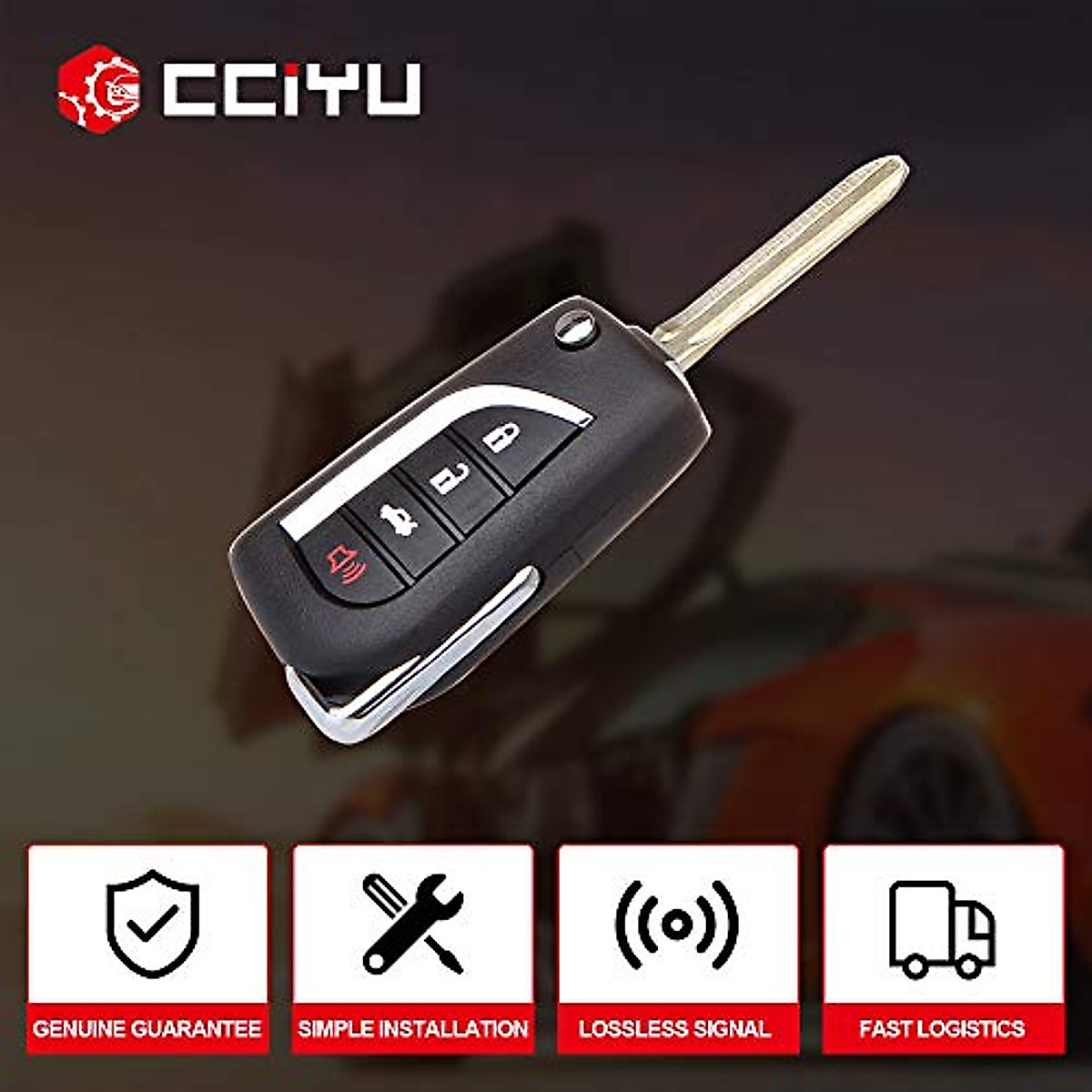 cciyu X 1 Flip Key Fob with Key Blade 4 buttons Replacement for 11 for Toyota Camry Series with FCC HYQ12BBY