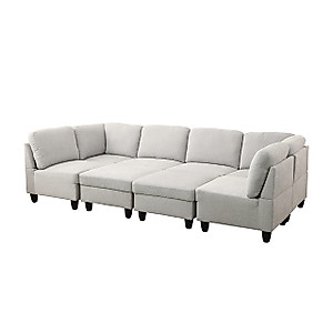 Beverly Fine Furniture Salina 8-Piece Upholstered U-Shape Modular Sectional Sofa, White Grey