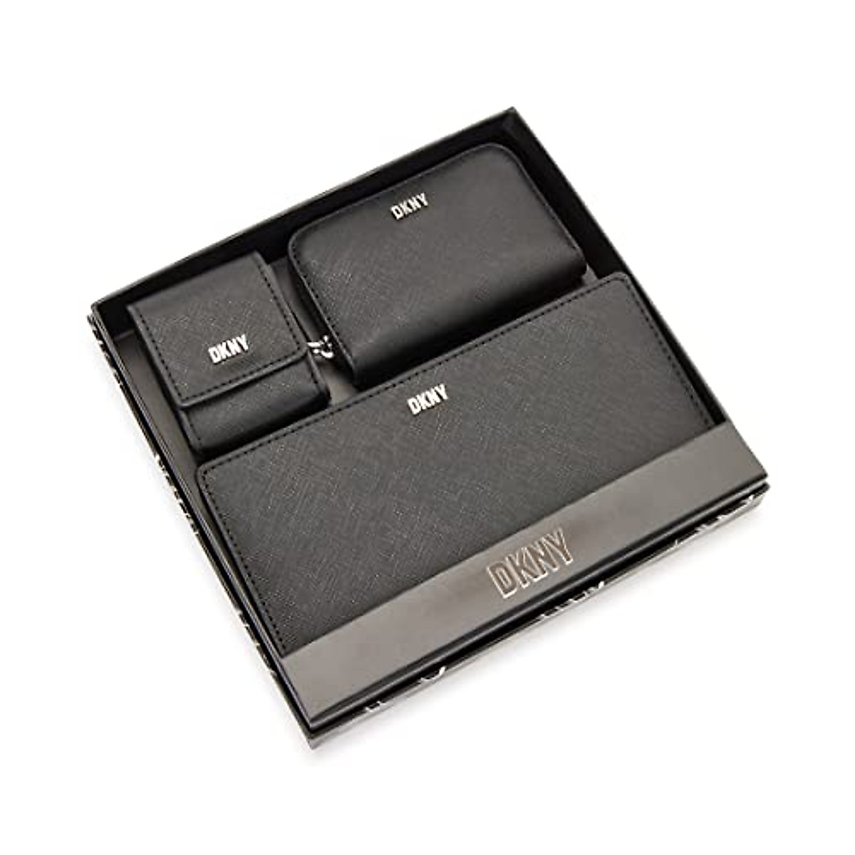 DKNY Women's Casual Phoenix 3 in 1 Box Set Classic Wallet, Black/Silver, One Size