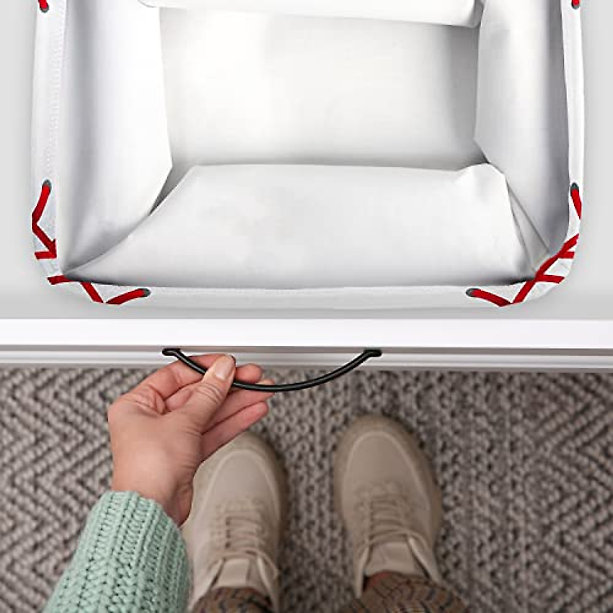 TropicalLife Baseball Laces Stitches Storage Basket Ball Softball Storage Bin Box Toys Organizer Shelf Cube with Handles for Kids Room Kitchen Office Nursery