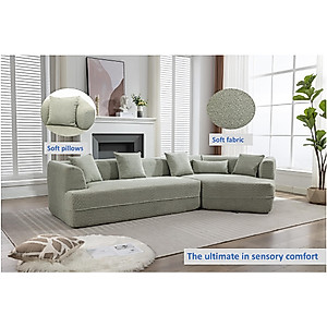 FREESNOOZE Modern Boucle Upholstered Sofa Set, 2 Piece Free Combination, Minimalist Style Modular Sectional Couch with Pillows for Living Room, Bedroom, Green