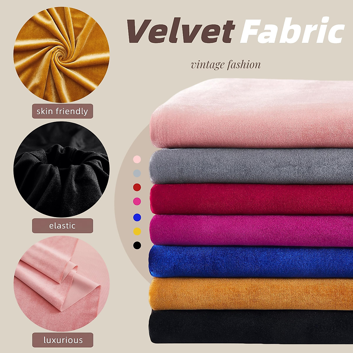 MaiMaiSuan Black Velvet Fabric by The Yard,1 Yard 60" Wide Soft Stretchy Velvet Cloth for Upholstery Sofa Chair Cover,DIY Sewing,Costume,Craft,Curtain