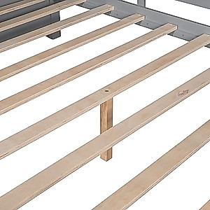 DEYOBED Kids Wooden House Bed, Full Size House Bed Frame with Storage Shelf, 2 Drawers and Roof for Boys Girls, Kids Montessori Bed with Playhouse Design for Bedroom, Space-Saving, Full, Gray