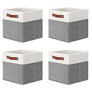 DULLEMELO 11x11 Storage Cubes, Collapsible Sturdy Cube Storage Bins With Handles for Organizing,Fabric Storage Cubes Baskets for Shelves Nursery Closet Home Organization and Storage (White&Grey)