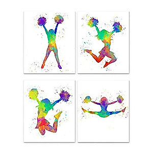 CheerLeader Abstract Art Wall Print 8 x 10" Set of 4 Unframed, White Background, Perfect for for CheerLeaders, Coaches and Lovers of Cheerleading. Teen Girl Bedroom, Club, Locker or Dorm Room Décor