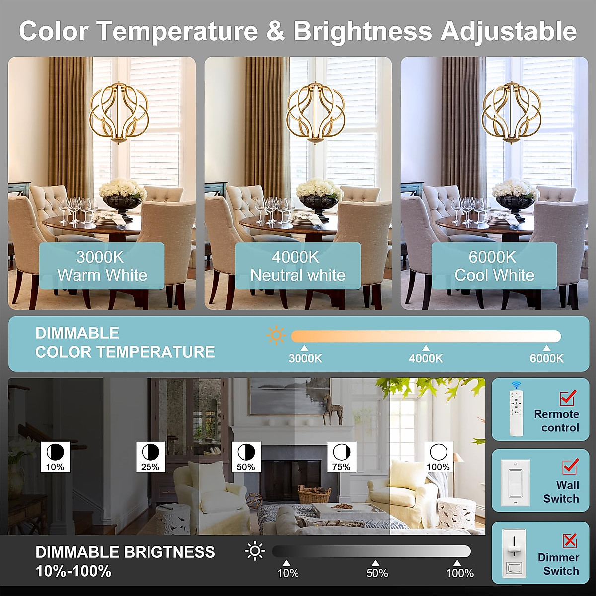 CHYING Modern LED Chandelier Remote Control 10-Light Gold Chandelier Dimmable Pendant Light for Dining Room Kitchen Foyer Entryway 3000K-6000K