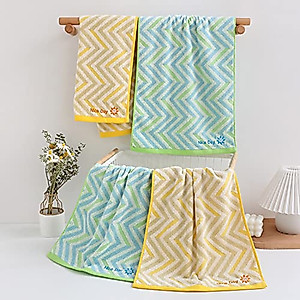 Pidada Hand Towels Set of 2 Striped Pattern 100% Cotton Absorbent Soft Decorative Towel for Bathroom 13.4 x 29.1 Inch (Green & Yellow)