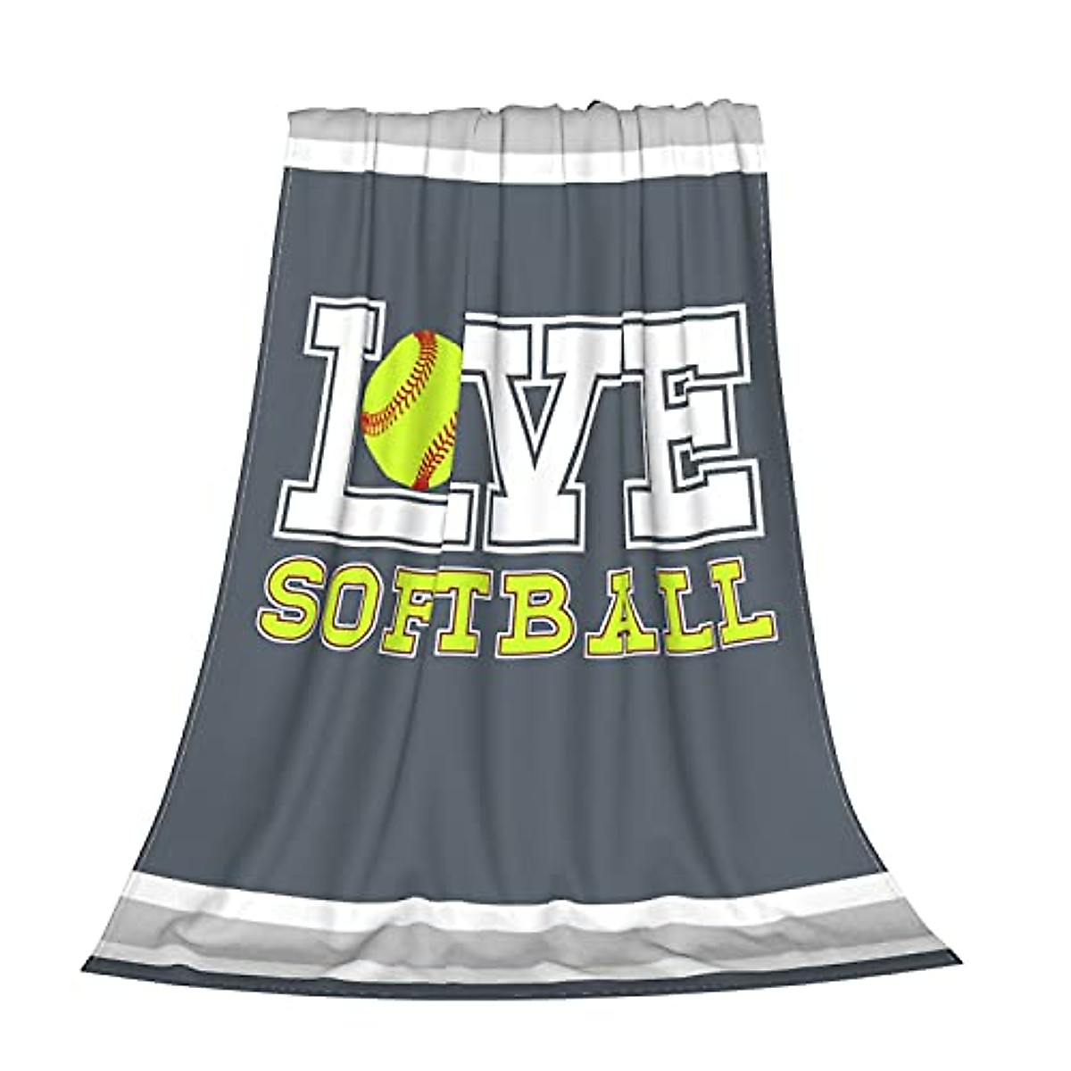 Flannel Softball Blanket for Bed Couch Sofa,I Love Softball on Grey Throw Blanket,Soft Cozy Plush Warm Fuzzy Sport Theme Softball Gift Decor Blanket for Adults Teens Kids 50"x40"