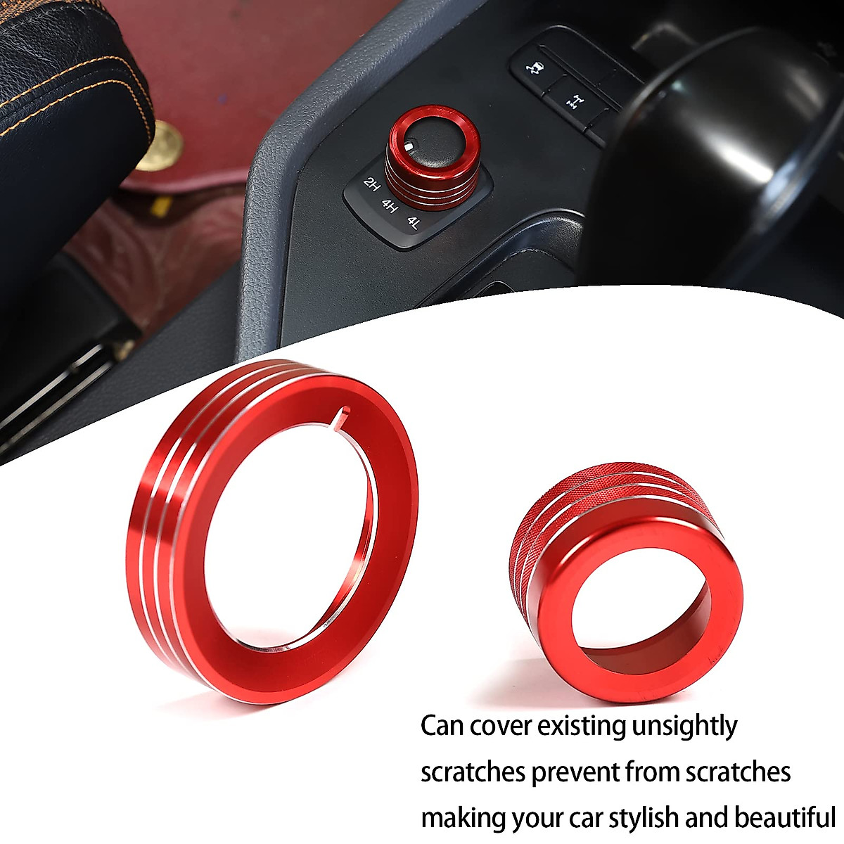 Lcojicep Car Headlight Switch/4WD Knob Ring Ring Cover Trim Compatible with Ford Ranger 2015-2021 Aluminum Alloy Central Control Switch knob Ring Cover Decoration (red)
