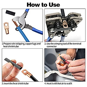 170pcs Battery Cable Closed End and 210pcs Heat Shrink Tubing, Copper Battery Cable Ends for Automotive Supplies AWG 4, AWG 6, AWG 8, AWG 10, AWG 12