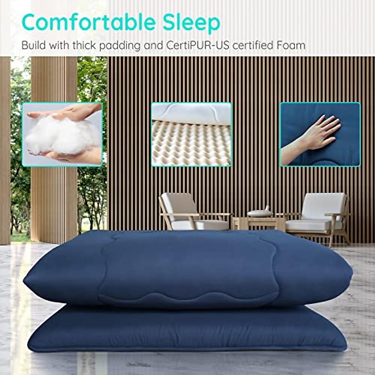 WAVV 4 inch Queen Futon Mattress,Updated Japanese Floor Mattress Thicken Tatami, Foldable Sleeping Roll up Mattress with CertiPUR-US Certified Breathable Cover for Guest, Kids Floor Pad,Camping