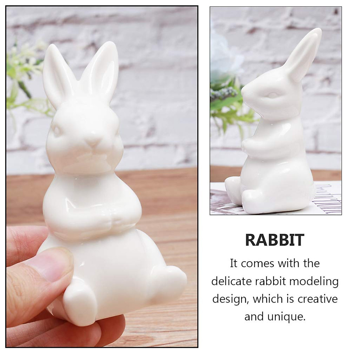 BESPORTBLE 2pcs Ceramics Bunny Figurine Easter White Bunny Figurines Home Decor Rabbits Ornaments for Home Easter Garden Micro Landscape Decor