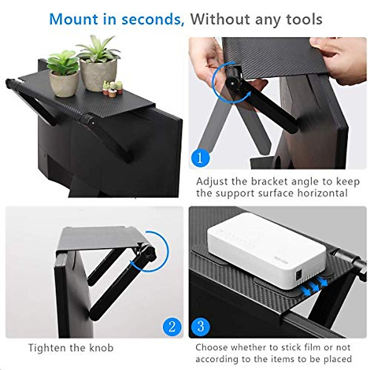 AHIER 13 Inch Cable Box Shelf for Wall Mounted TV, TV Top Shelf Mount on Desktop Computer Monitor to Hold Cable Boxes, Media Boxes, Game Console Black