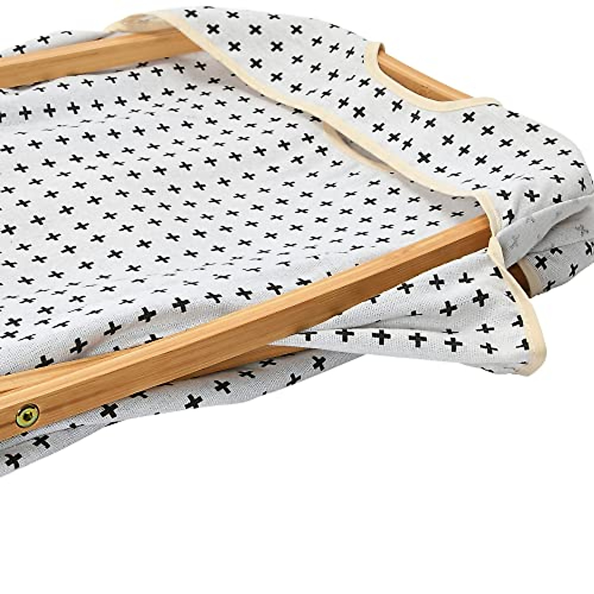 Household Essentials Bamboo X Frame Hamper with Cross Pattern, Black and White