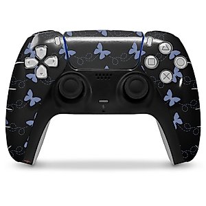 WraptorSkinz Skin Wrap compatible with Sony PS5 DualSense Controller Pastel Butterflies Blue on Black (CONTROLLER NOT INCLUDED)