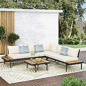 Christopher Knight Home Theo Outdoor Conversation Sets, Cream + Black Metal + Teak