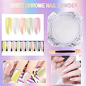 White Pearl Chrome Nail Powder, Pearlescent White Nail Art Jewelry Glitter Powder Symphony Mermaid Pearl Neon Nail Powder, The Powder Is Fine and Shiny, Healthy & Long-lasting for Nail Art Decorations