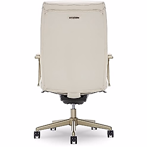 La-Z-Boy Melrose Executive Office, Adjustable High Back Ergonomic Computer Chair with Lumbar Support, Brass Finish, Ivory White Bonded Leather 30D x 25.25W x 40.25H Inch