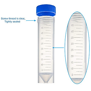 Ackers Science 25pcs-50ml Plastic Centrifuge Tubes Skirted Conical Bottom, Graduated Marks, Blue Screw Cap