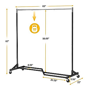 Mr IRONSTONE Long Clothes Rack, Heavy Duty Clothing Rack with X Base, Garment Rack on Wheels with Brakes, Commercial Clothes Racks for Hanging Clothes, Rolling Clothes Rack with Storage Shelf