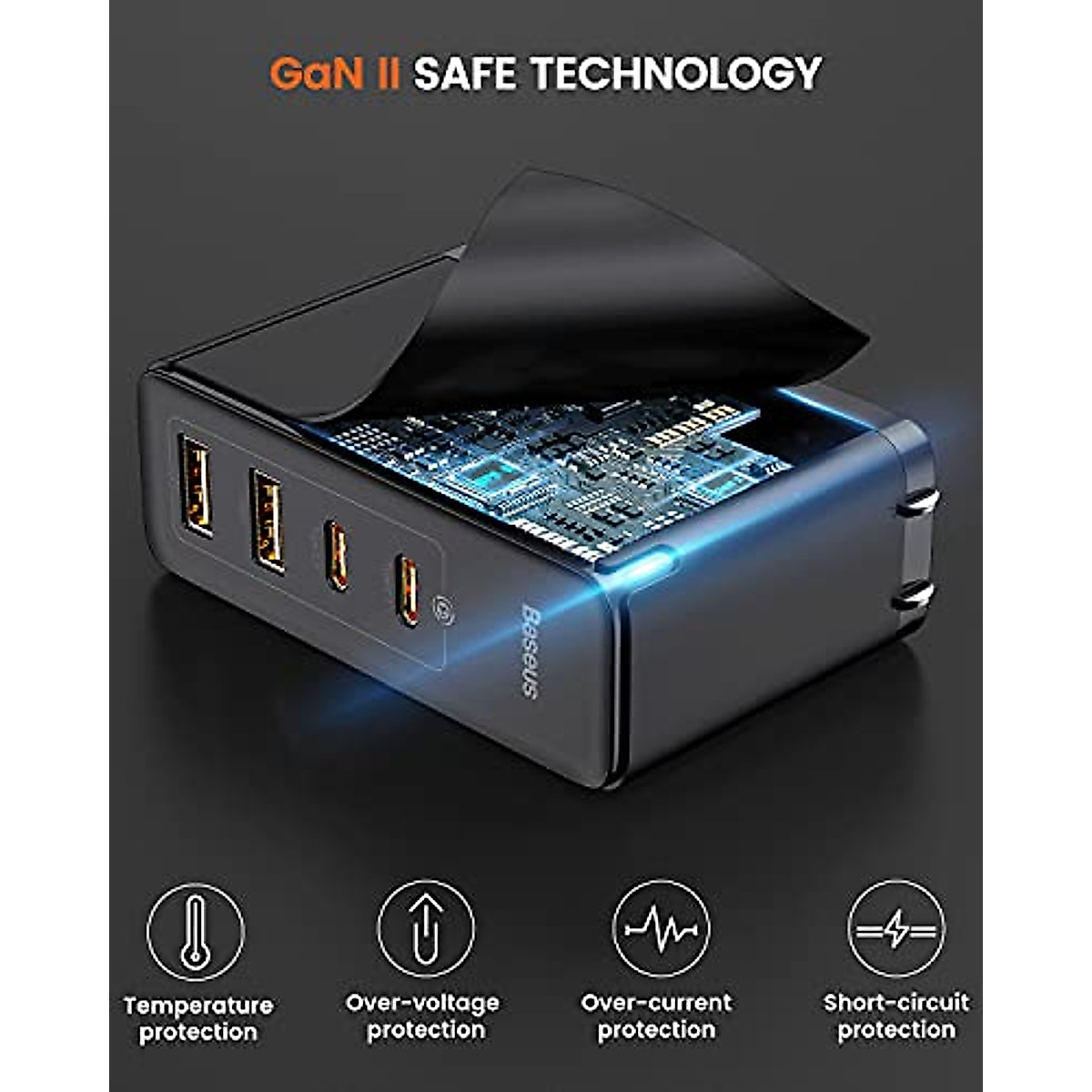 Baseus USB C Charger, 100W Charger 4-Port, 100W Wall Charger Fast Charging Station, GaN II Charging Block, for iPhone 14 Pro/SE/XR, Samsung, MacBook Pro/Air, iPad, Laptops, AirPods, Steam Deck, Black