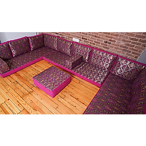 Premium U Shaped Arabic Sofa Set, Floor Cushions, Arabic Seating Floor Sofa, CNC Cutted Backrests, Moroccan Sofas, Arabic Majlis (U Sofa Only)