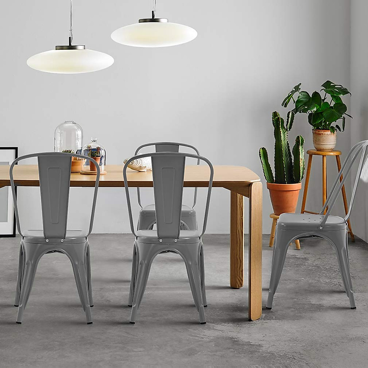 FDW Metal Dining Chairs Metal Chairs Patio Chair Seat Height Dining Room Kitchen Chair Tolix Restaurant Chairs Bar Stackable Chair Trattoria Metal Indoor Outdoor Chairs (Gray)