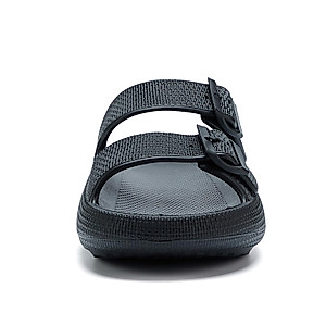 welltree Slides for Women Men Pillow Slippers Double Buckle Adjustable Sandals EVA Recovery Slides,Black,12 Women/10 Men