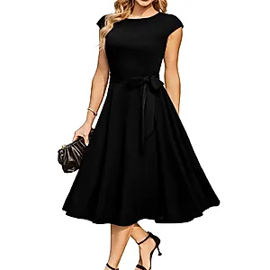 DRESSTELLS Cocktail Dress, Black Dresses for Women Wedding Guest, Summer Formal Homecoming Prom Vintage Party Dress, Modest Funeral Evening Dress 2024 Black M