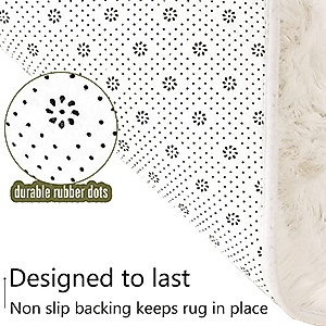 LOCHAS Fluffy Soft Cream Area Rug for Bedroom 4x6 Feet, Large Shag Bedroom Rugs for Girls Room Kids, Shaggy Thick Living Room Rug Carpet, Not Shed Indoor Furry Carpets for Home Decor